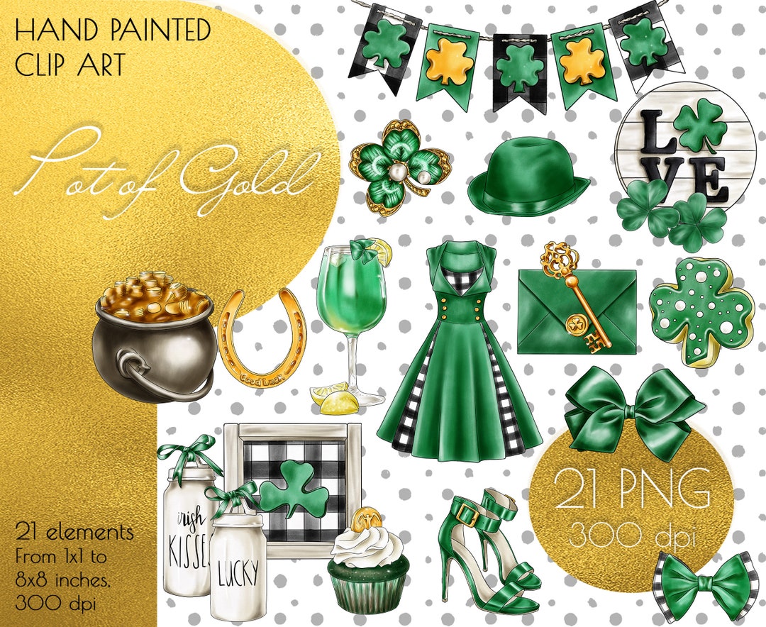 St Patricks Day PNG Clip Art Pot of Gold Clipart Digital Download - Etsy