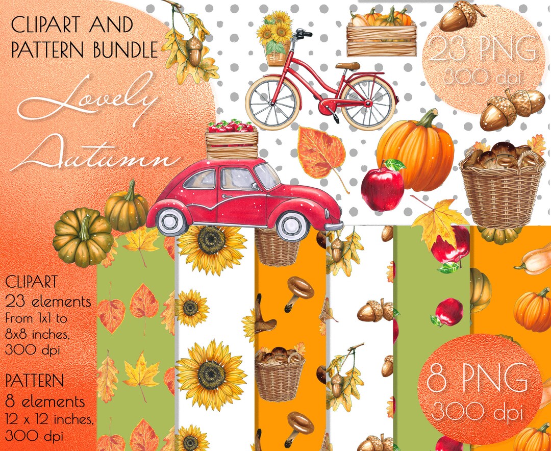 Fall Clipart Seamless Pattern Bundle Digital Download - Etsy