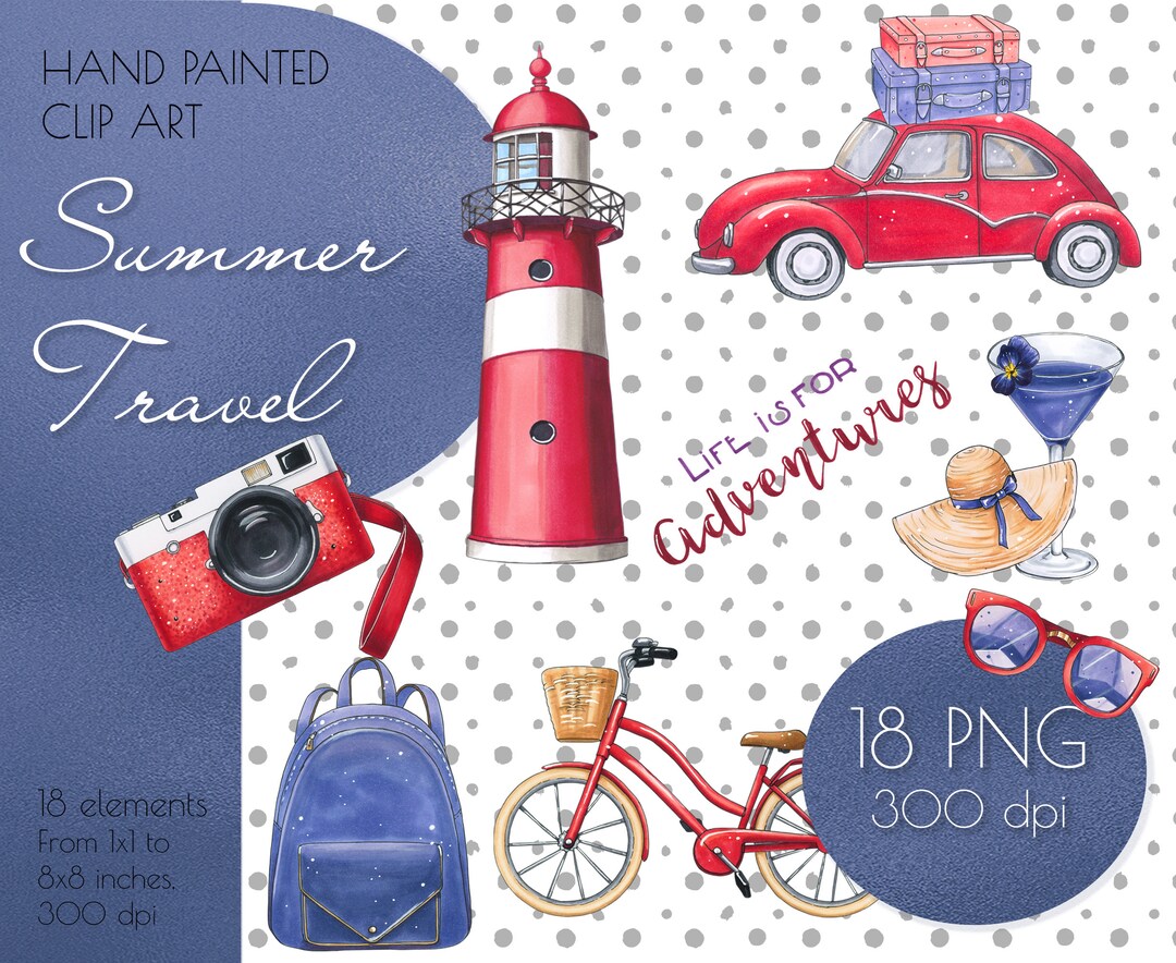 Travel Clipart Summer Vacation PNG Cli Art Digital Download - Etsy