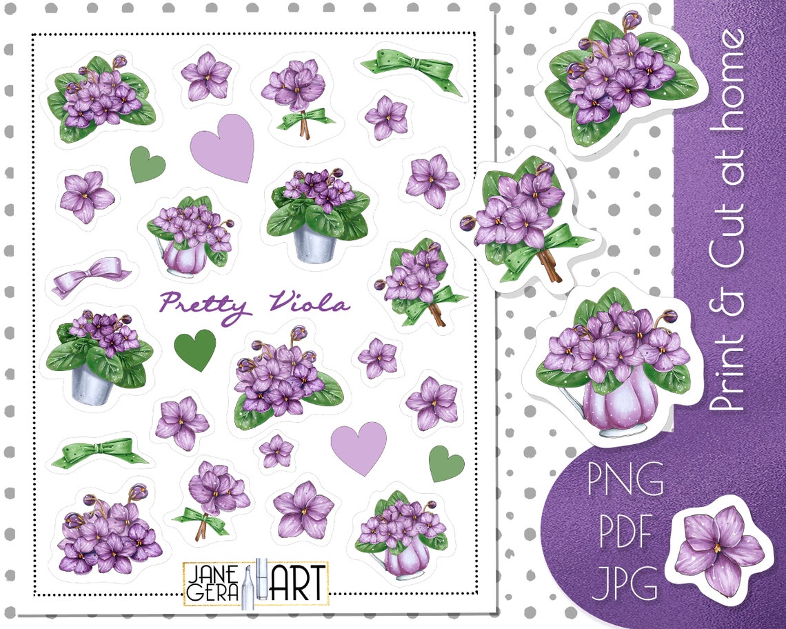 Violet Flower Stickers Printable Planner Stickers Cricut | Etsy