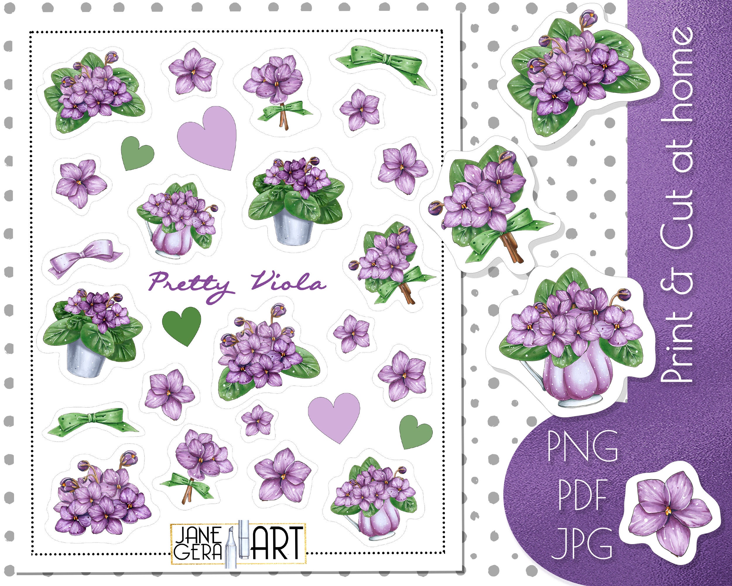 Violet Flower Stickers Printable Planner Stickers Cricut Designs - Etsy