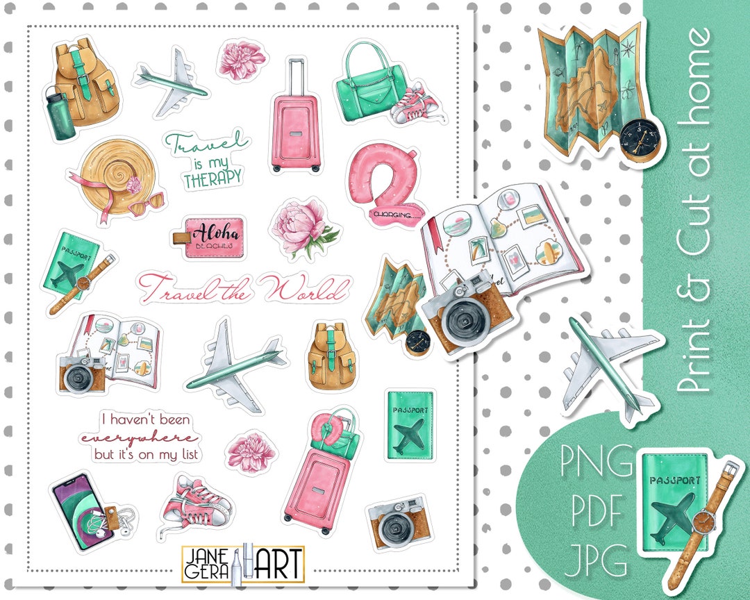 Travel Stickers Printable Planner Stickers Cricut Designs - Etsy