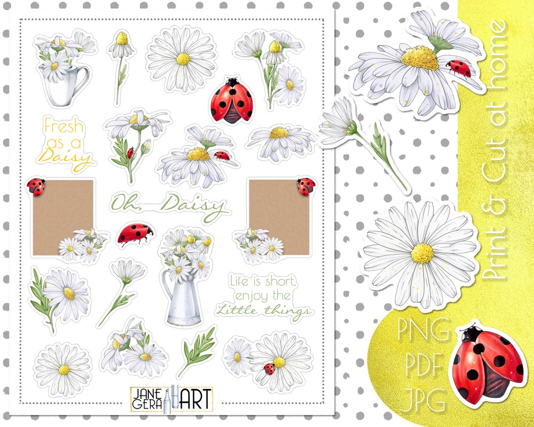 Daisy Flower Planner Stickers Printable Floral Bujo Stickers Digital ...