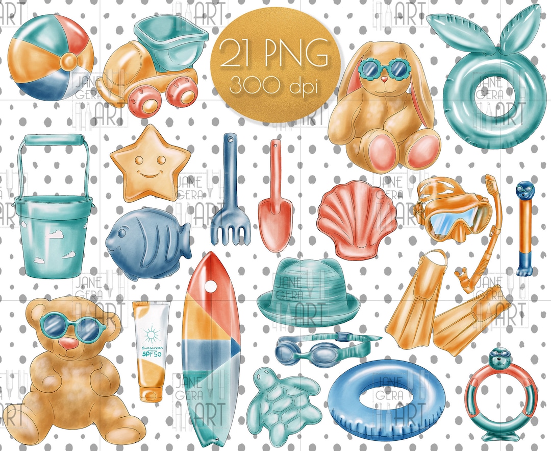 Beach Toys Clipart Summer PNG Clip Art Digital Download - Etsy