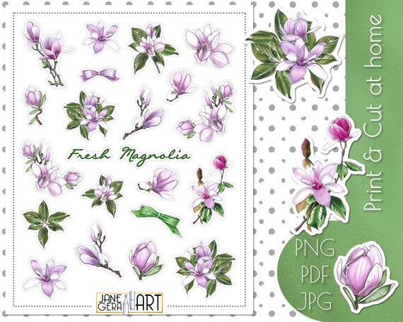 Magnolia Flower Stickers Printable Planner Stickers Cricut - Etsy