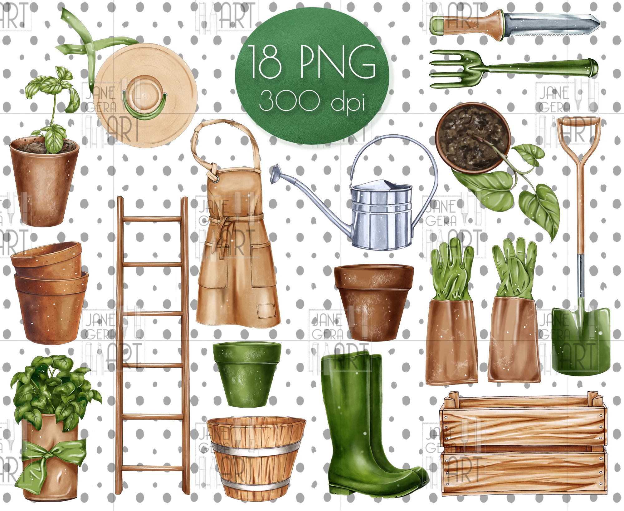 Greenery Clipart Gardening Tools PNG Clip Art Digital Download - Etsy
