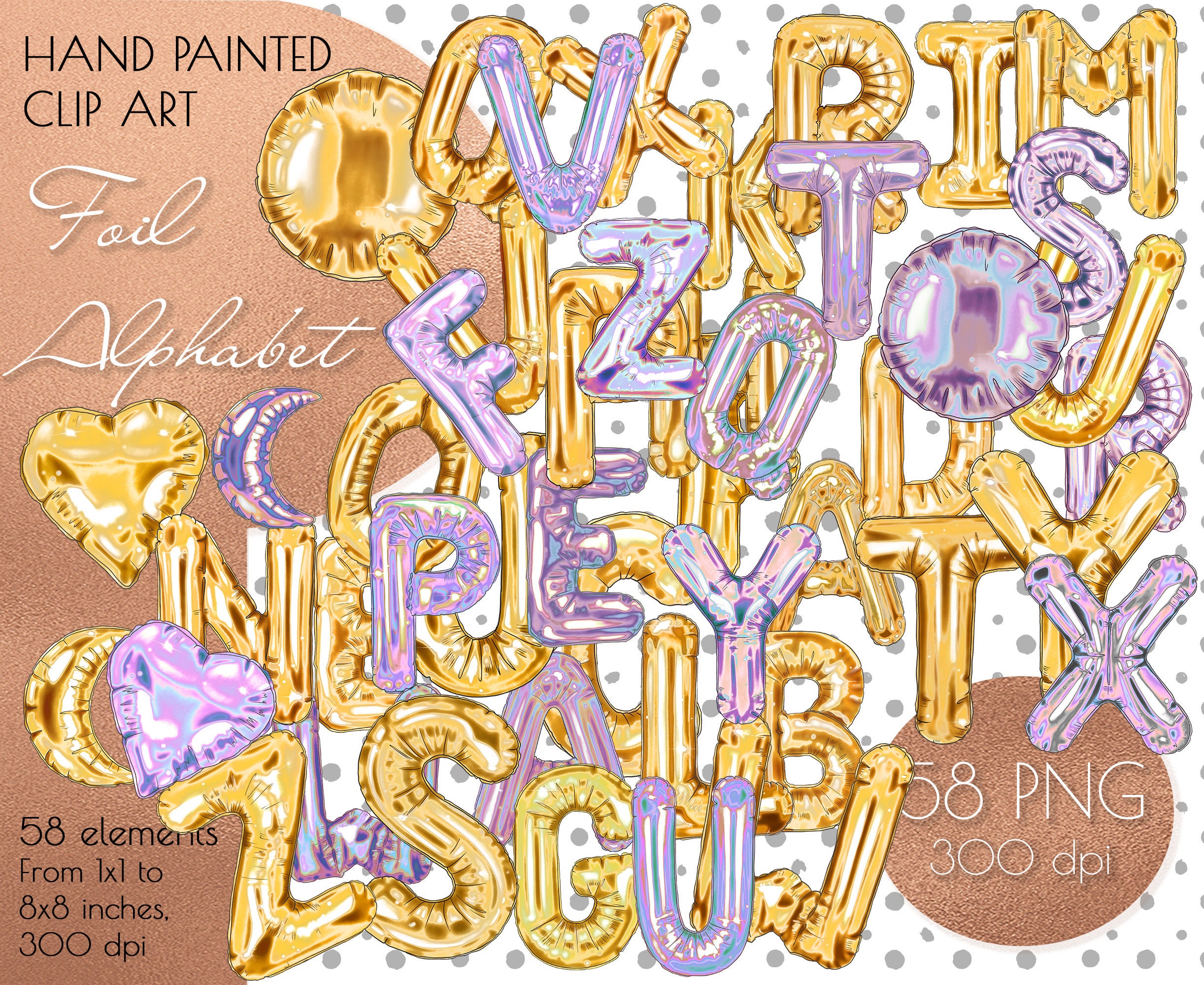 Foil Balloon Clipart Balloon Alphabet PNG Clip Art Digital - Etsy
