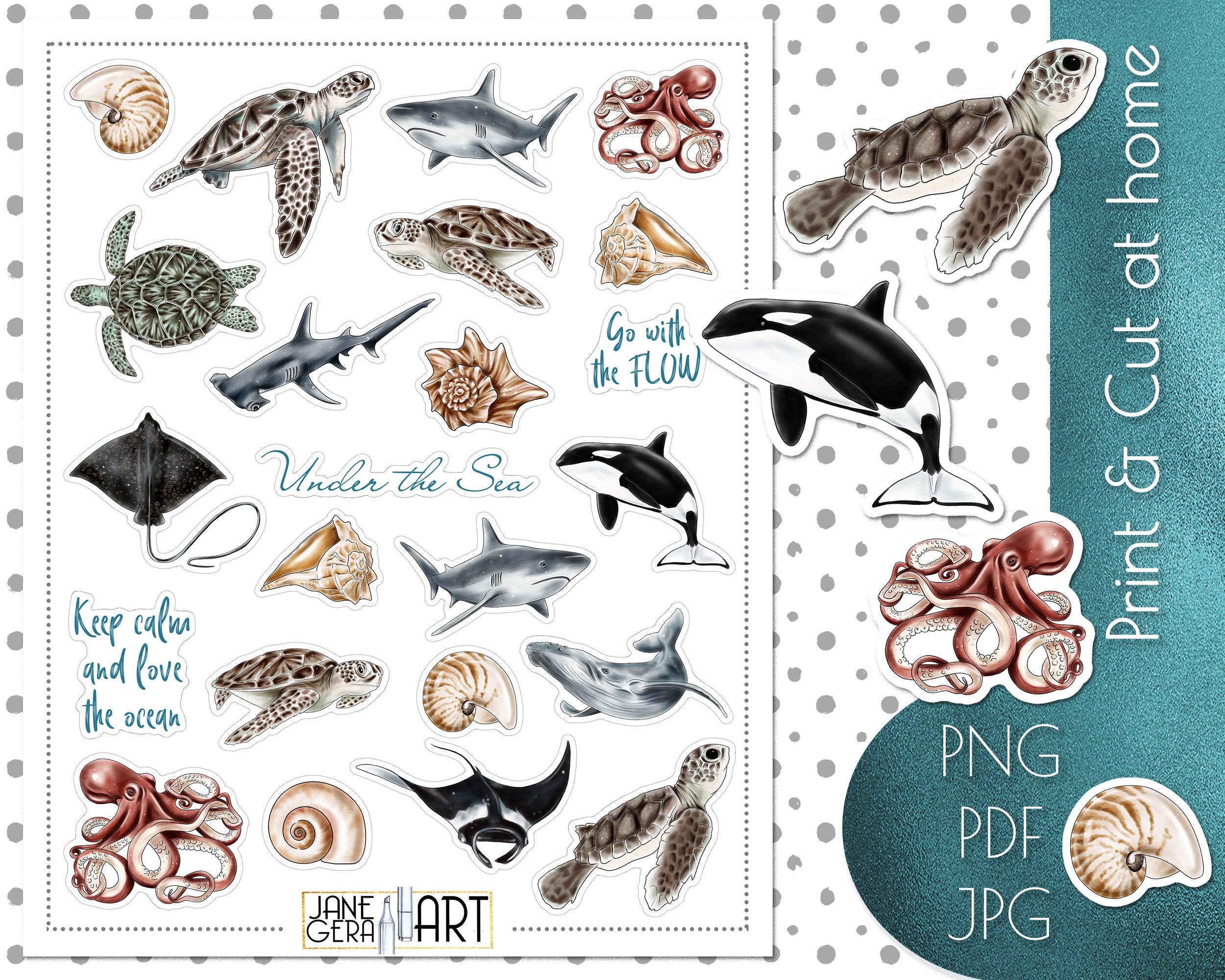 Ocean Animals Printable Stickers Nautical Planner Stickers Cricut ...