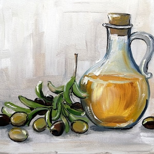 Olive Oil Bottle Art Original Painting Still Life Oil Painting Olive ...