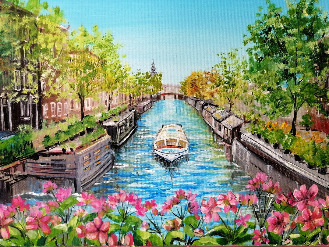 Amsterdam Cityscape Oil Painting: Holland Spring Art, Netherlands Wall ...