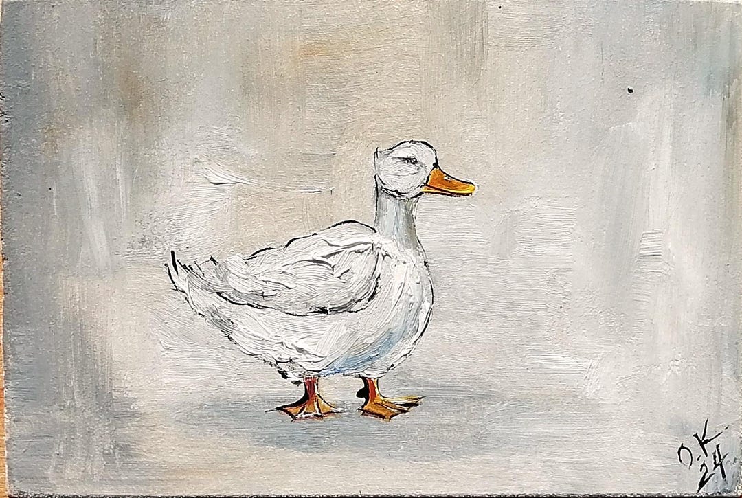 Duck Painting Original Miniature Art Vintage Small Goose Oil Painting ...