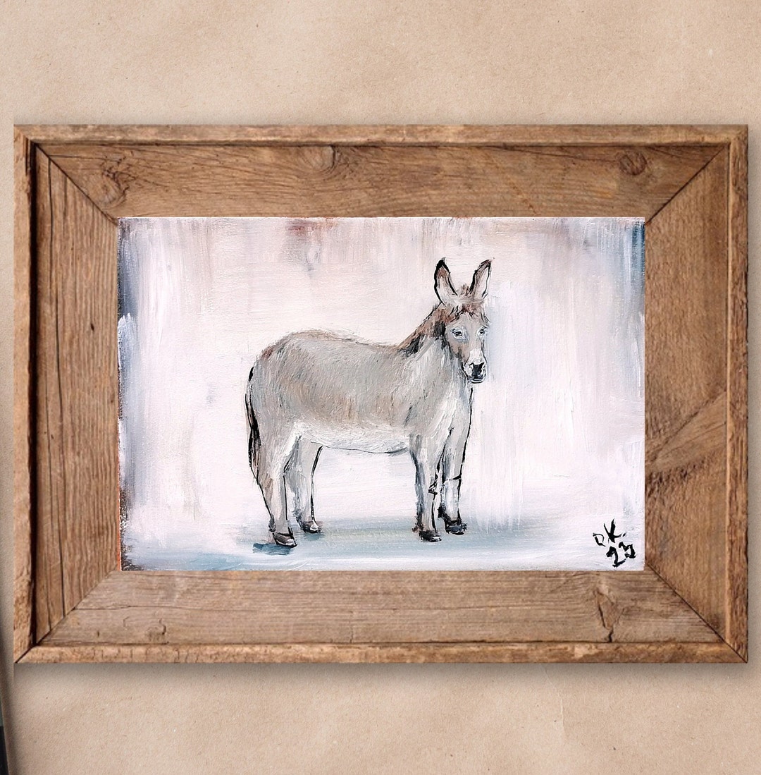 Custom Donkey Original Oil Painting Miniature Art 6x4 Small Animal ...