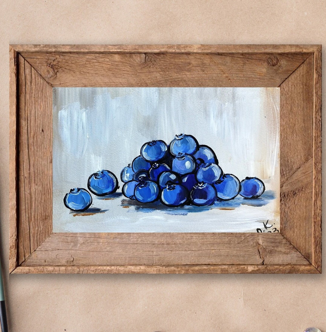 Blueberry Original Painting Moody Still Life Oil Painting Small Summer ...