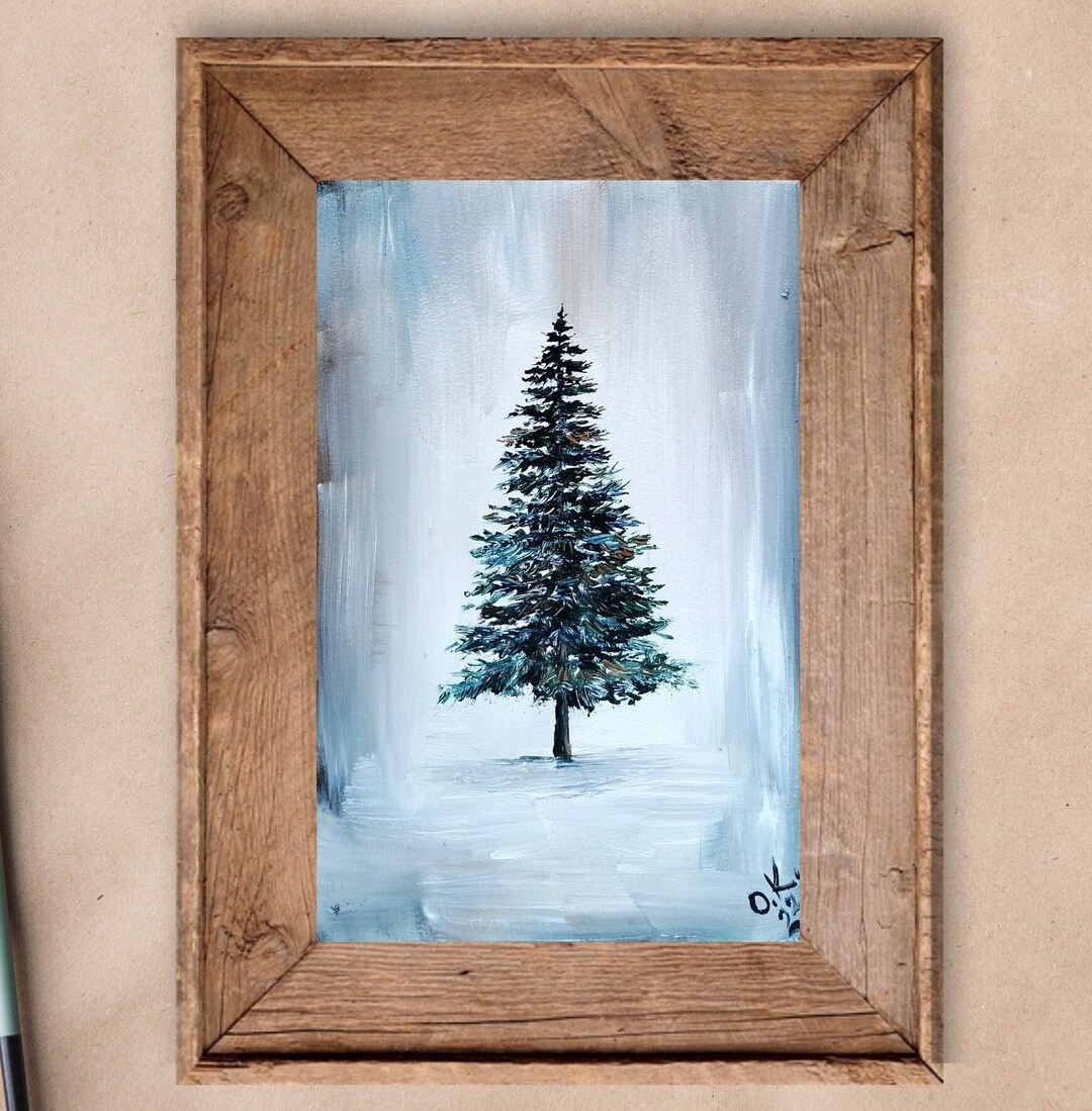 Pine Tree Art Original Painting Miniature Winter Oil Painting Simple ...