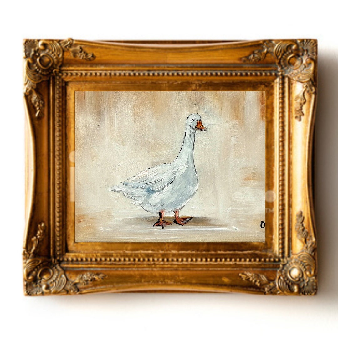 Duck Painting Original Miniature Art Vintage Small Goose Oil Painting ...