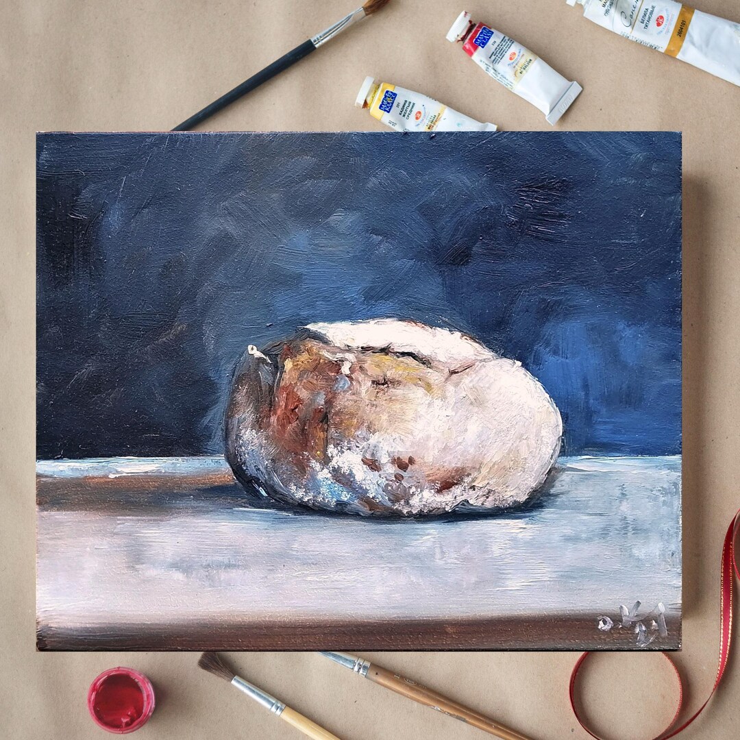 Small Still Life Oil Painting Sourdough Bread Original Art French ...