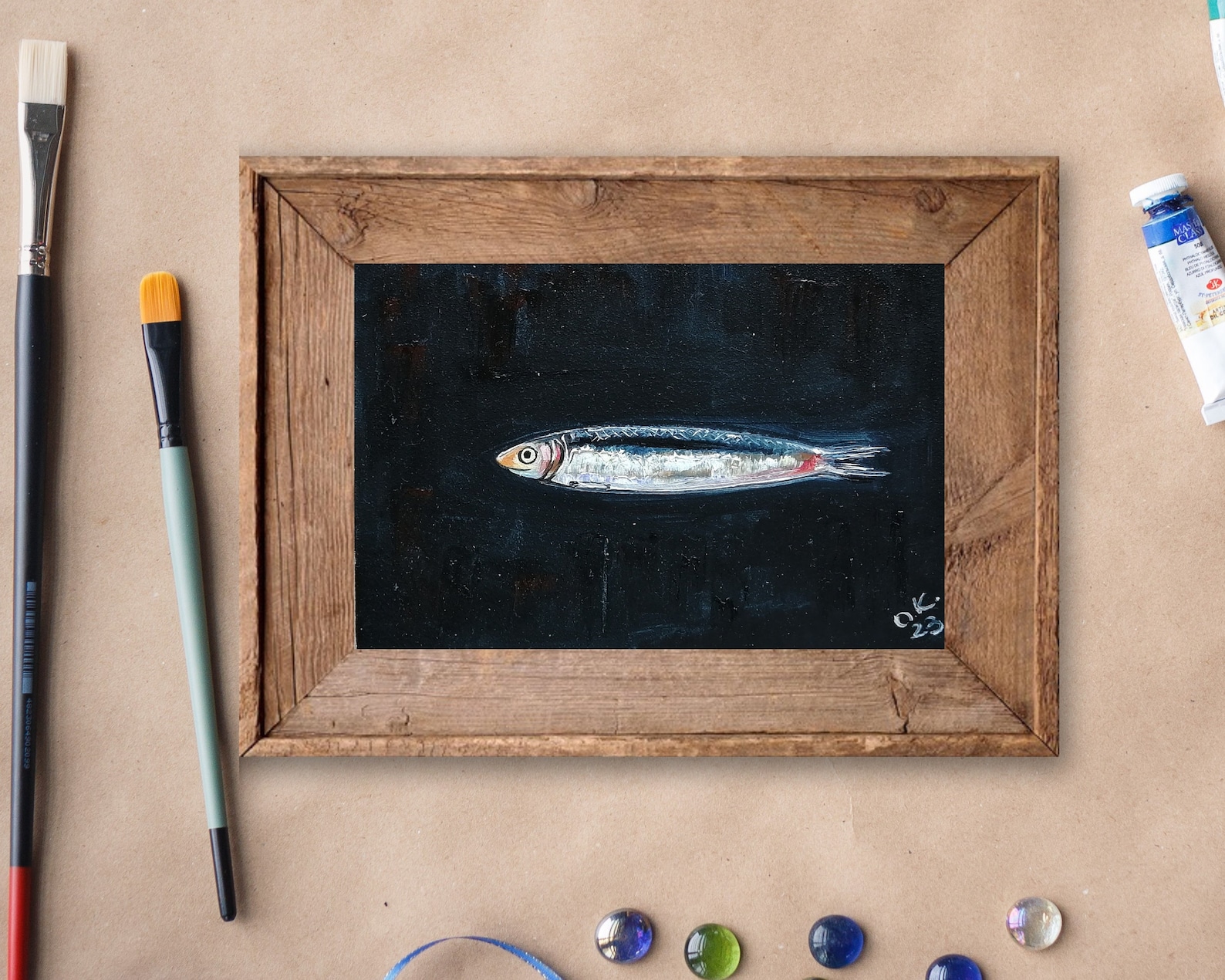 Sardine Art Original Painting Sardines Still Life Oil Painting ...