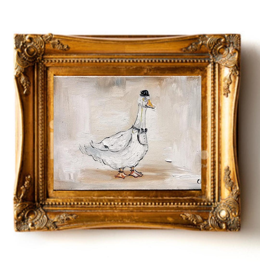 Gentleman Goose Painting Original Funny Art Moody Animal Anser White ...