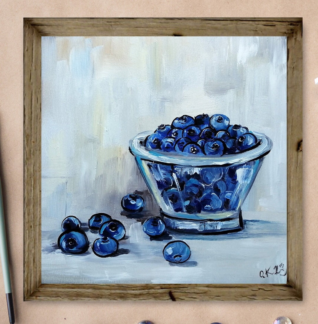 Blueberry Original Painting Moody Still Life Oil Painting Small Summer ...