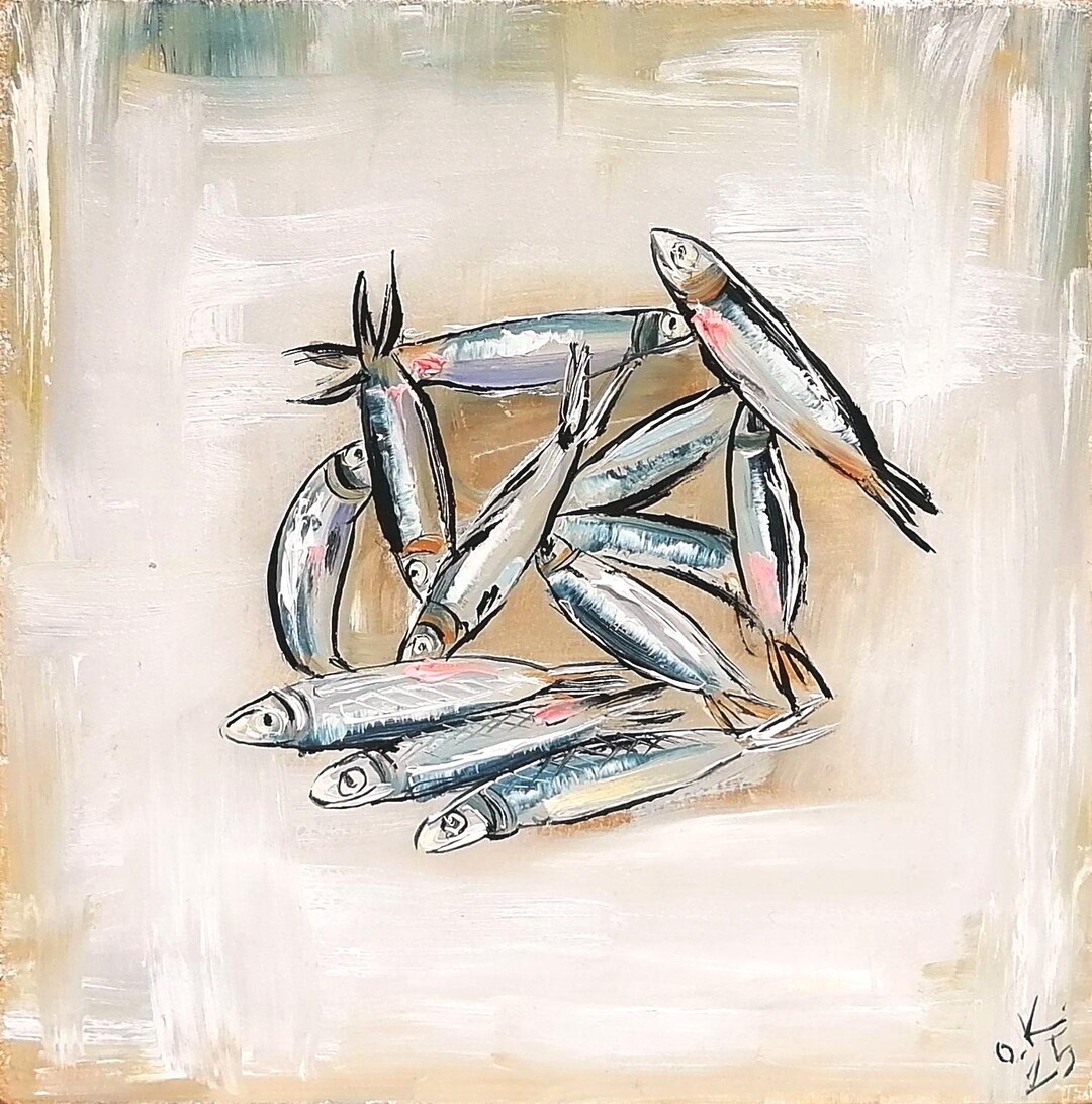 Anchovy Oil Painting Original Sardines Still Life Seafood Art 6x6 - Etsy