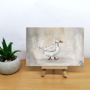 Duck Painting Original Miniature Art Vintage Small Goose Oil Painting ...
