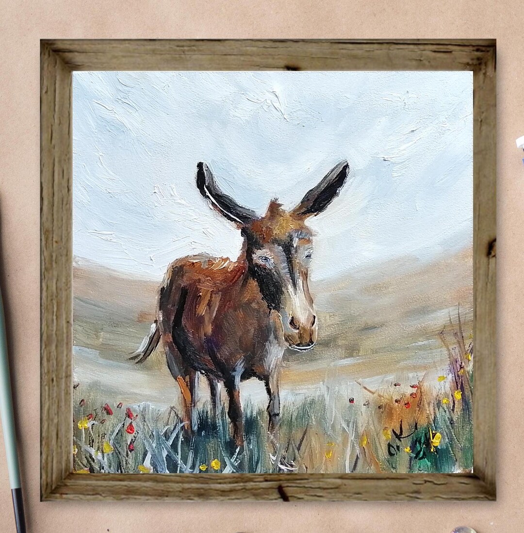 Custom Donkey Original Oil Painting Miniature Art 8x8 Small Animal ...