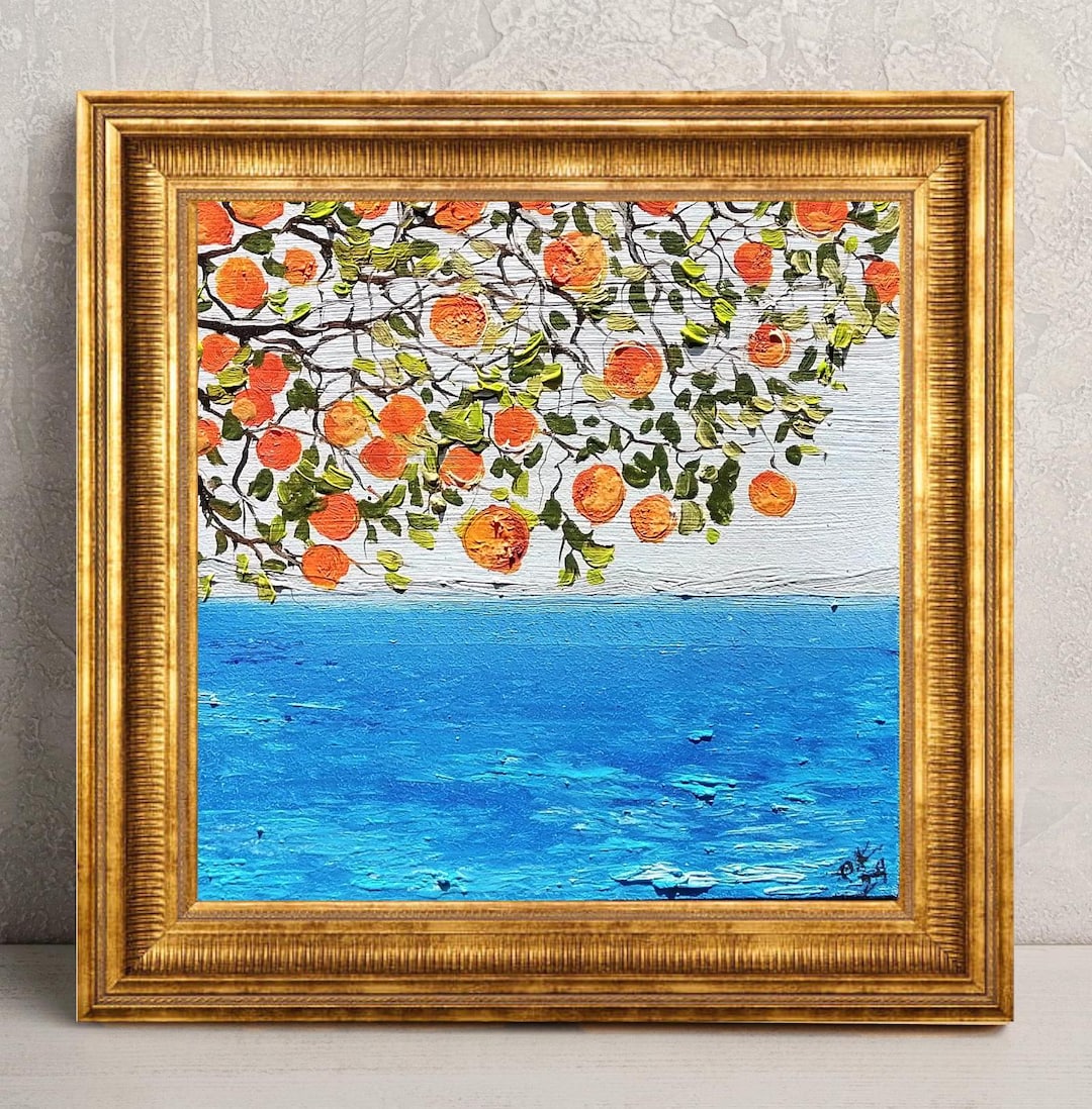 Italian Orange Tree Oil Painting: Mediterranean Seascape Art, 6x6" - Etsy
