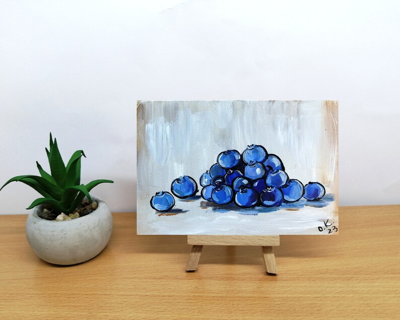 Blueberry Original Painting Moody Still Life Oil Painting Small Summer ...