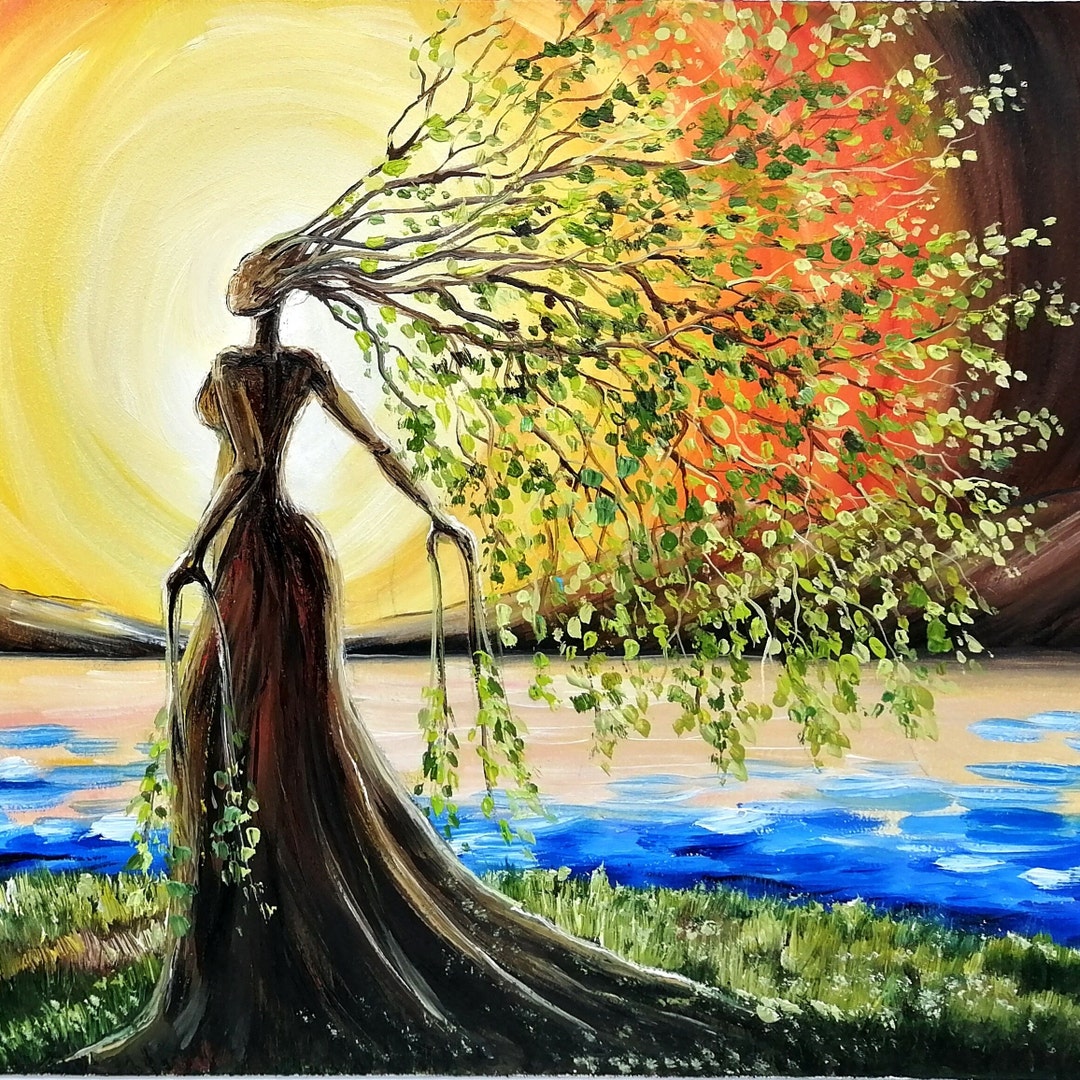 Mother Nature Painting Tree of Life Original Art Gaia Goddess Painting ...