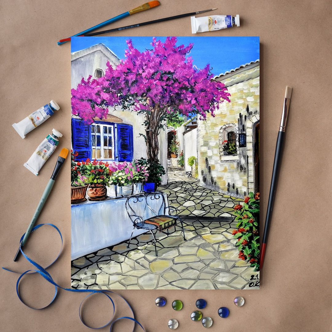 Oil Painting Greece Wall Art Greek Island Painting Original Corfu ...
