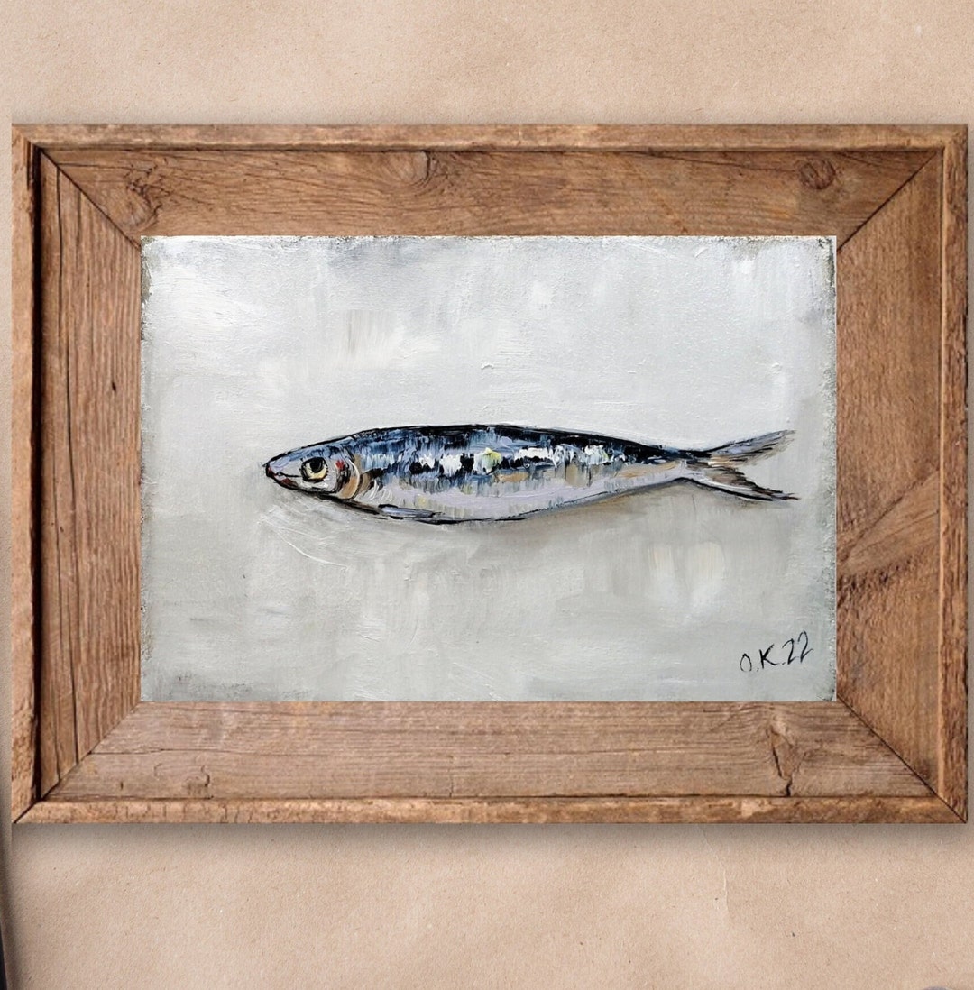 Sardine Art Original Painting Sardines Still Life Oil Painting ...
