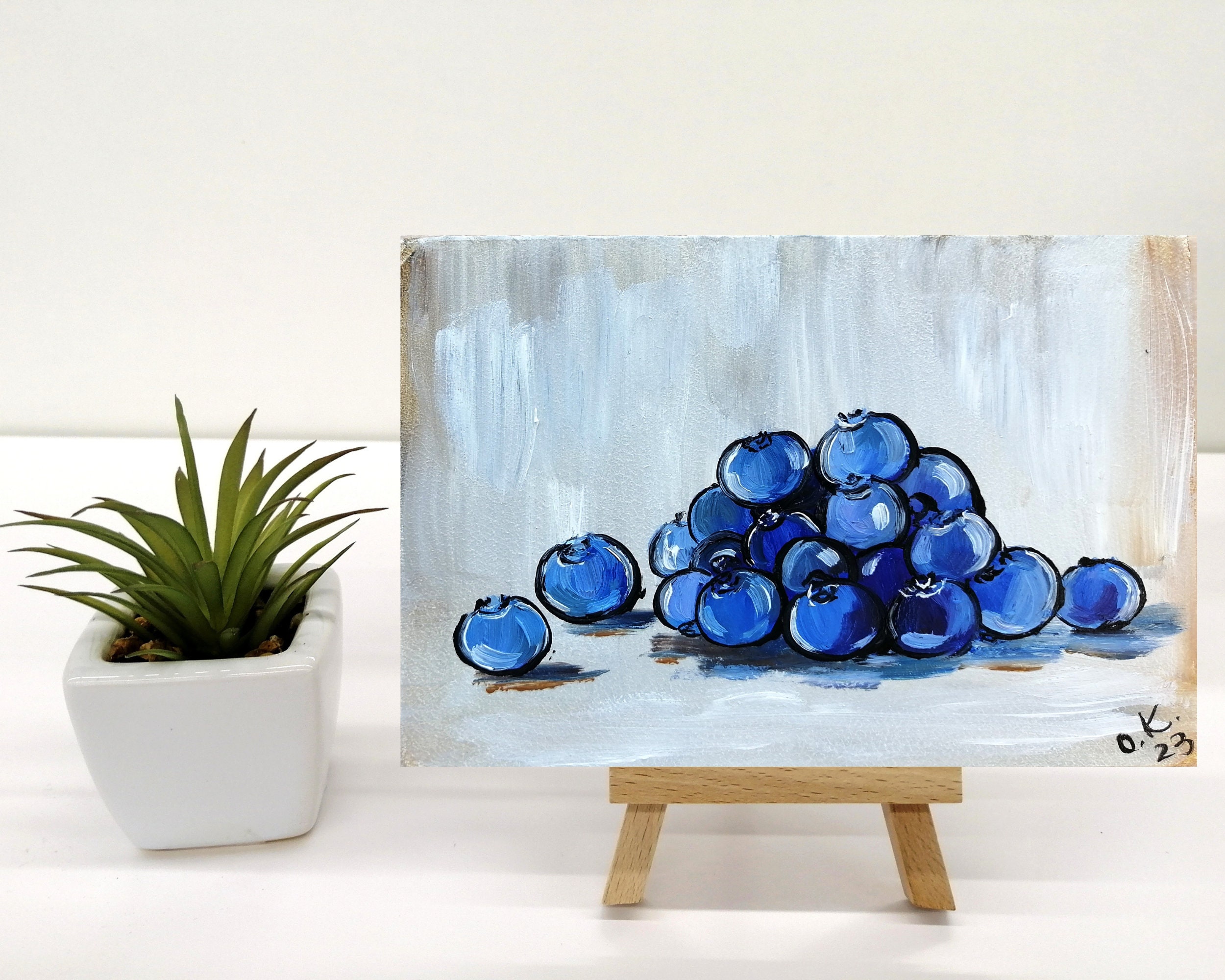 Blueberry Original Painting Moody Still Life Oil Painting Small Summer ...