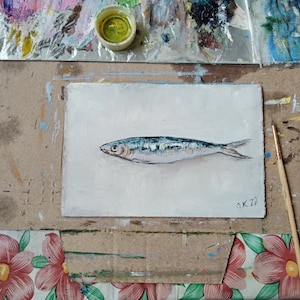 Sardine Art Original Painting Sardines Still Life Oil Painting ...