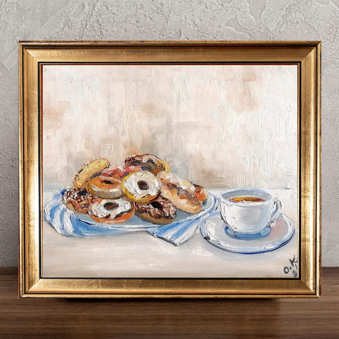 Original Donut Oil Painting: Small Still Life Kitchen Wall Art, 11x14 ...