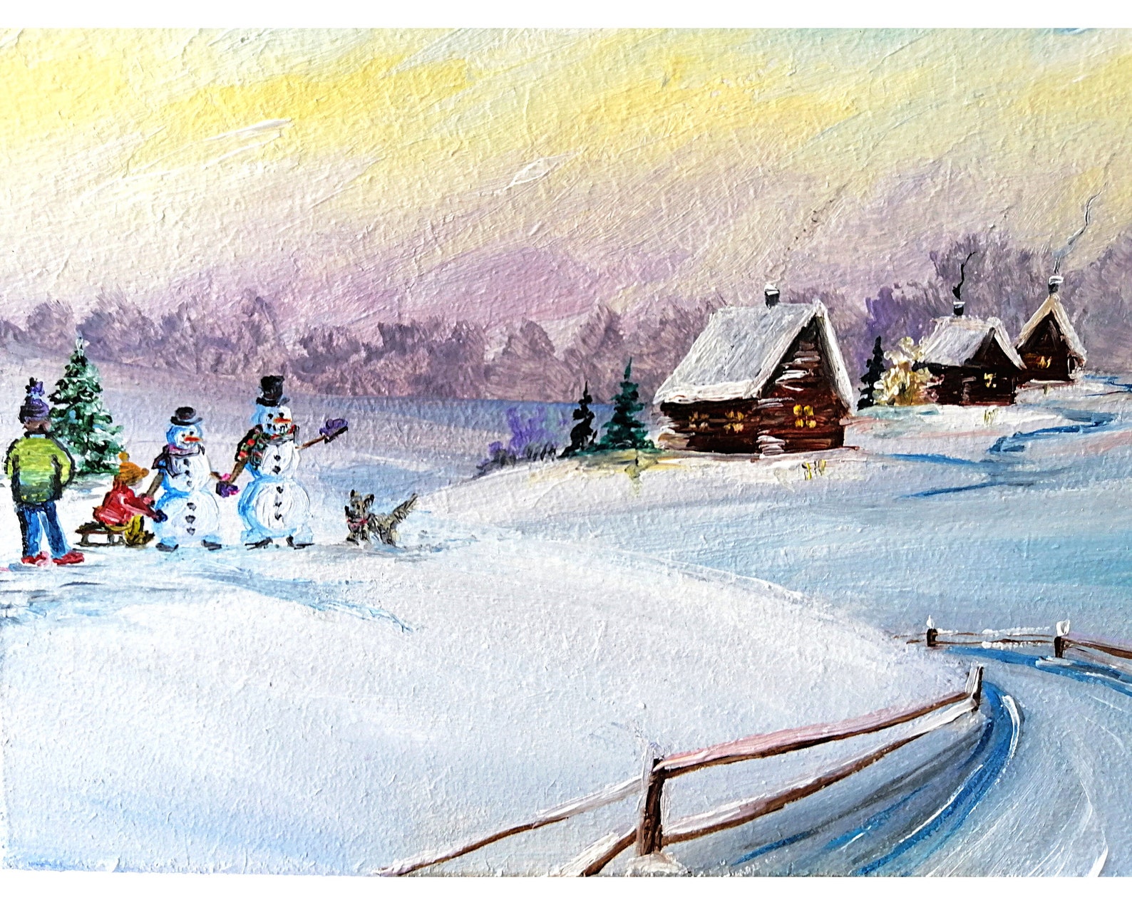 Christmas Painting Winter Original Art Christmas Village - Etsy