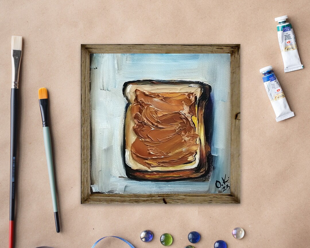 Impasto Peanut Butter Toast Oil Painting Original 3D Food Still Life ...