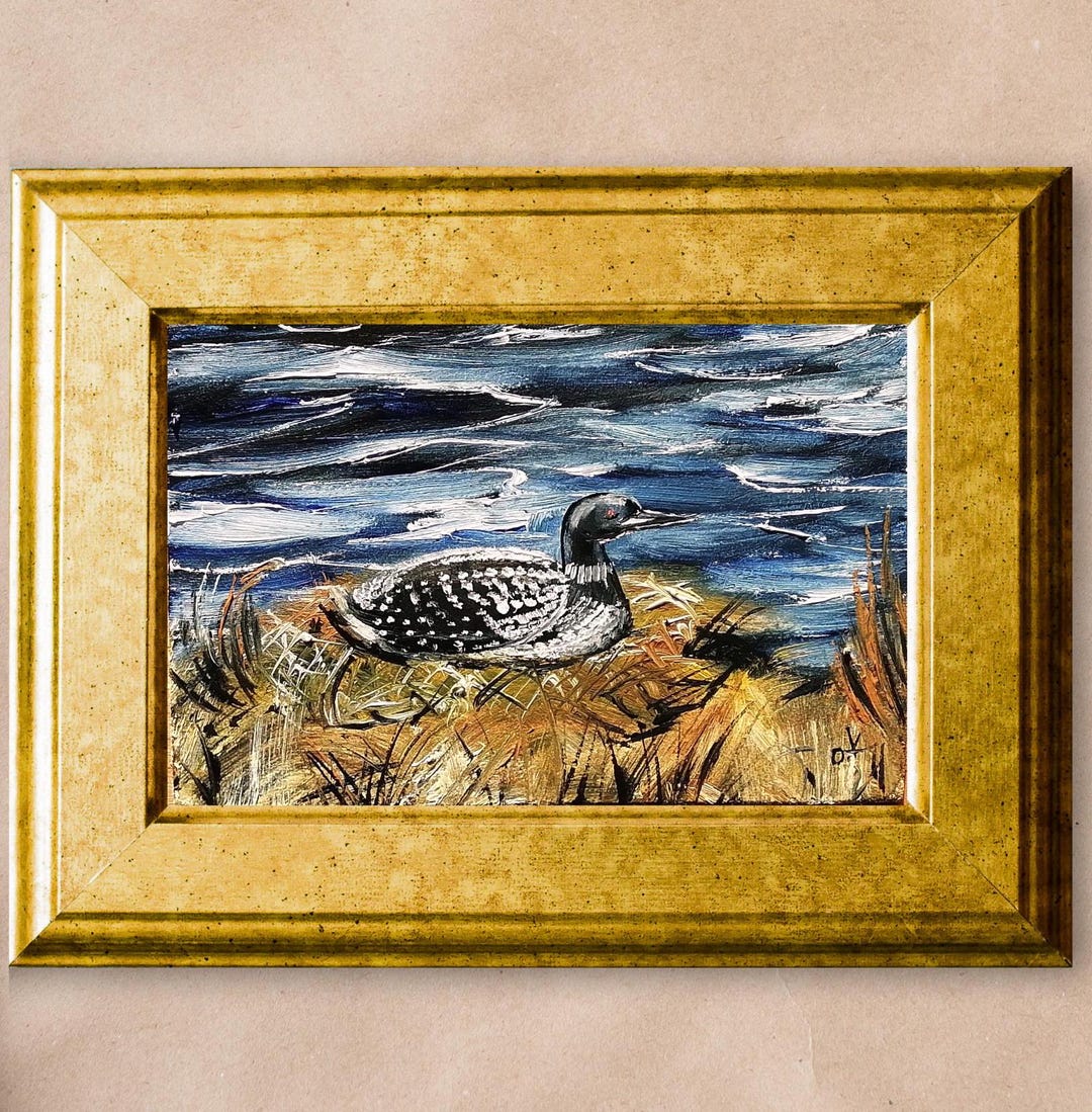 Loon Painting Original Miniature Art Loon Bird Painting Coastal ...