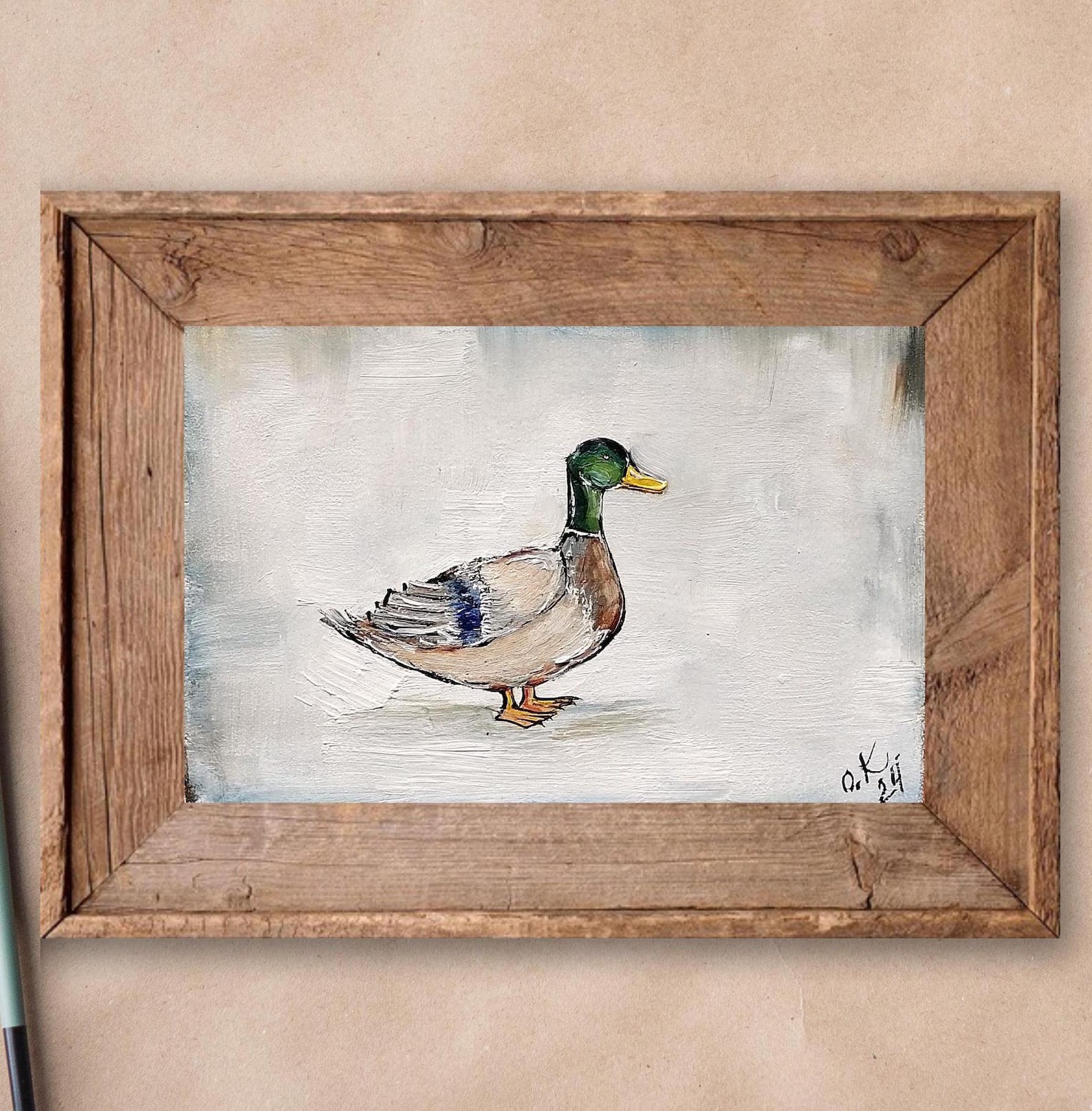 Mallard Duck Painting Original Miniature Art Vintage Duck Oil Painting ...