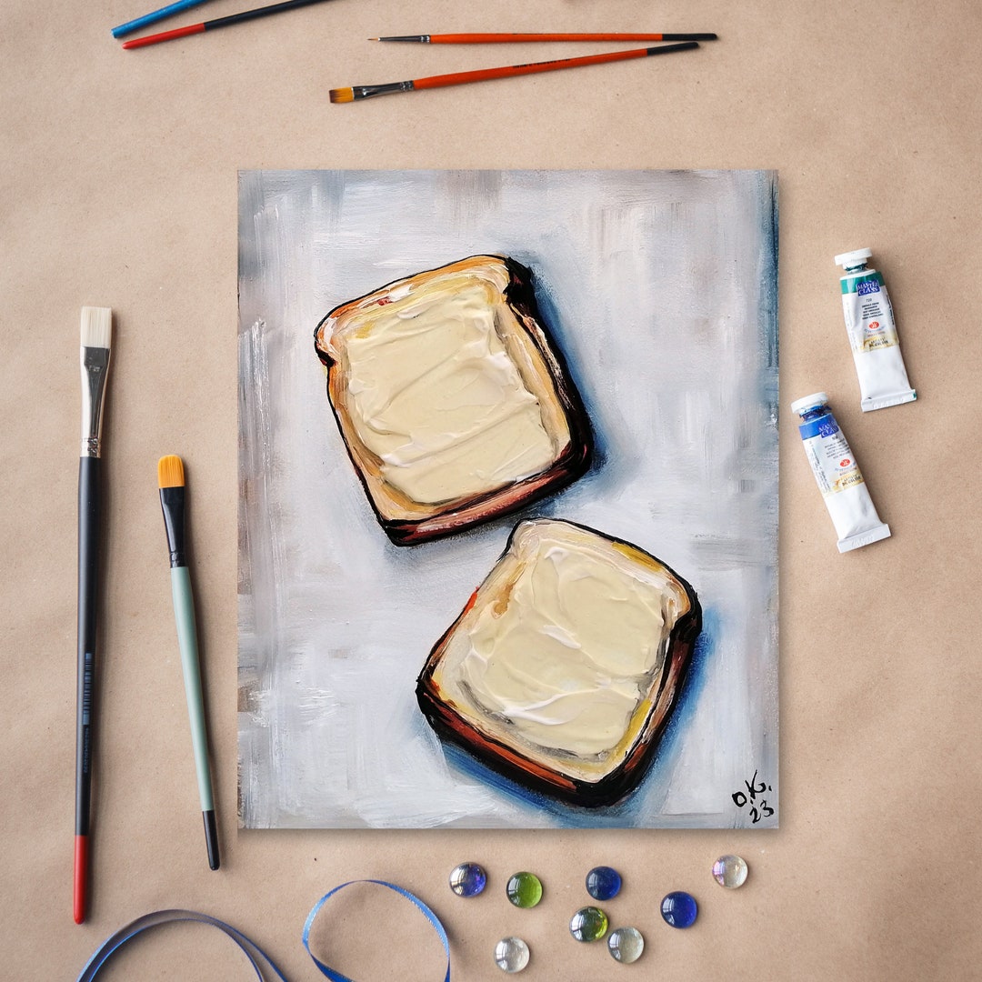 Impasto Butter Toast Still Life: 3D Kitchen Wall Art, 8x10 Oil Painting ...