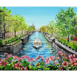 Amsterdam Cityscape Oil Painting: Holland Spring Art, Netherlands Wall ...