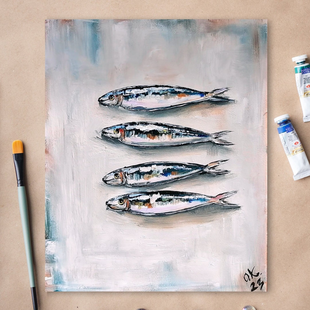 Sardine Art Original Painting Sardines Still Life Oil Painting ...