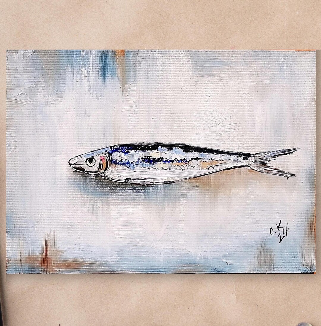 Sardine Art Original Painting Sardines Still Life Oil Painting ...