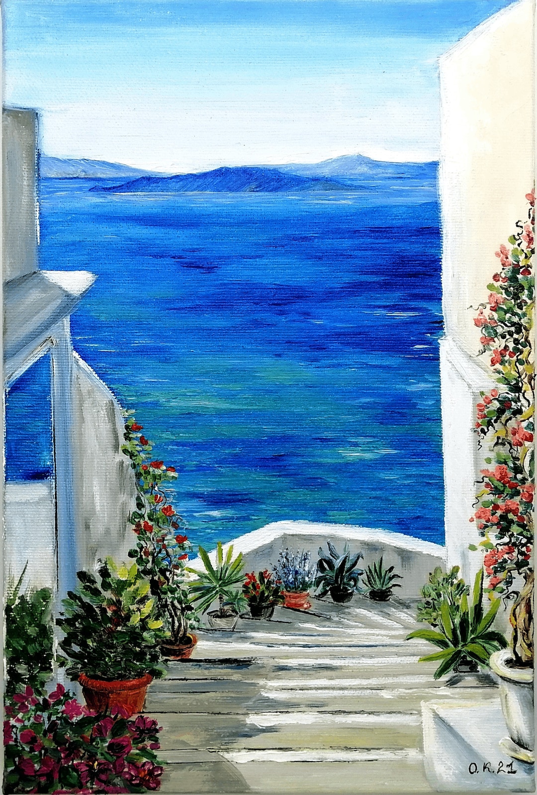 Art grec peinture originale Grèce Santorin peinture à lhuile - Etsy France