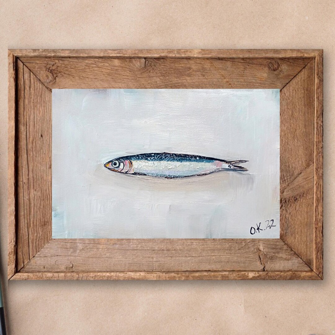 Anchovy Oil Painting Original Sardine Still Life French Kitchen Art 4x6 ...