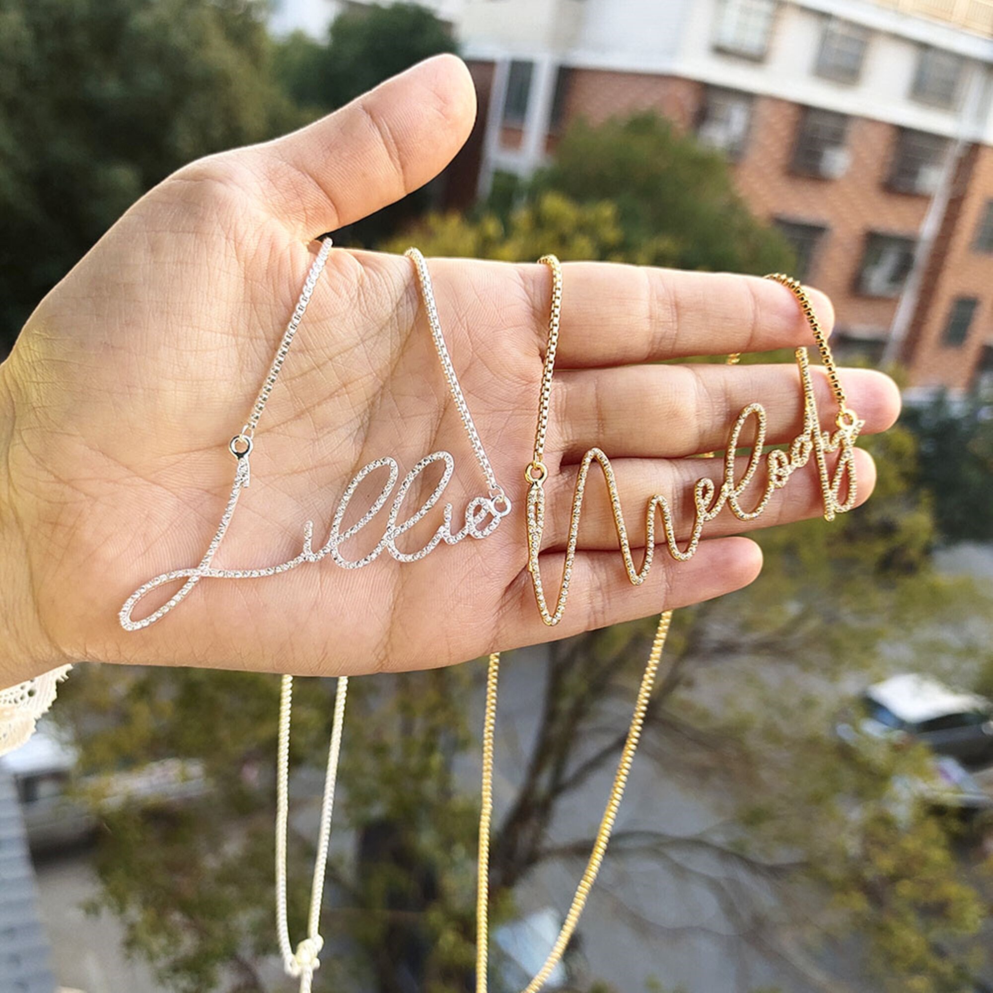 Custom Diamond Name Necklacecrystal Letters Necklacename | Etsy