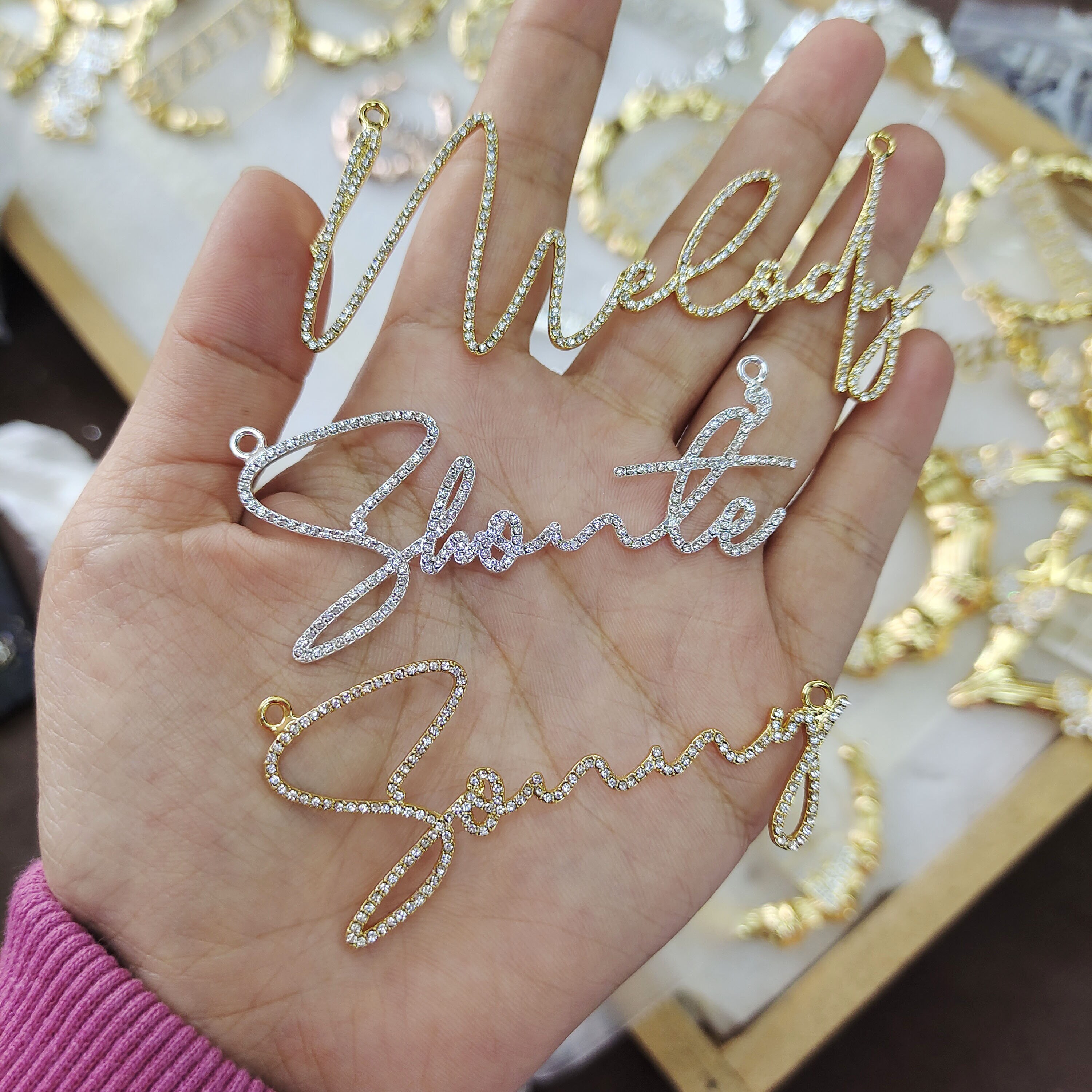 Custom Diamond Name Necklacecrystal Letters Necklacename | Etsy