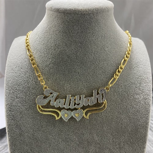 Nameplate Necklace Gold Name Necklace Double Name Plate - Etsy