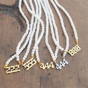 Custom Angel Number Necklaces,old English Necklace,pearl Name Necklace ...