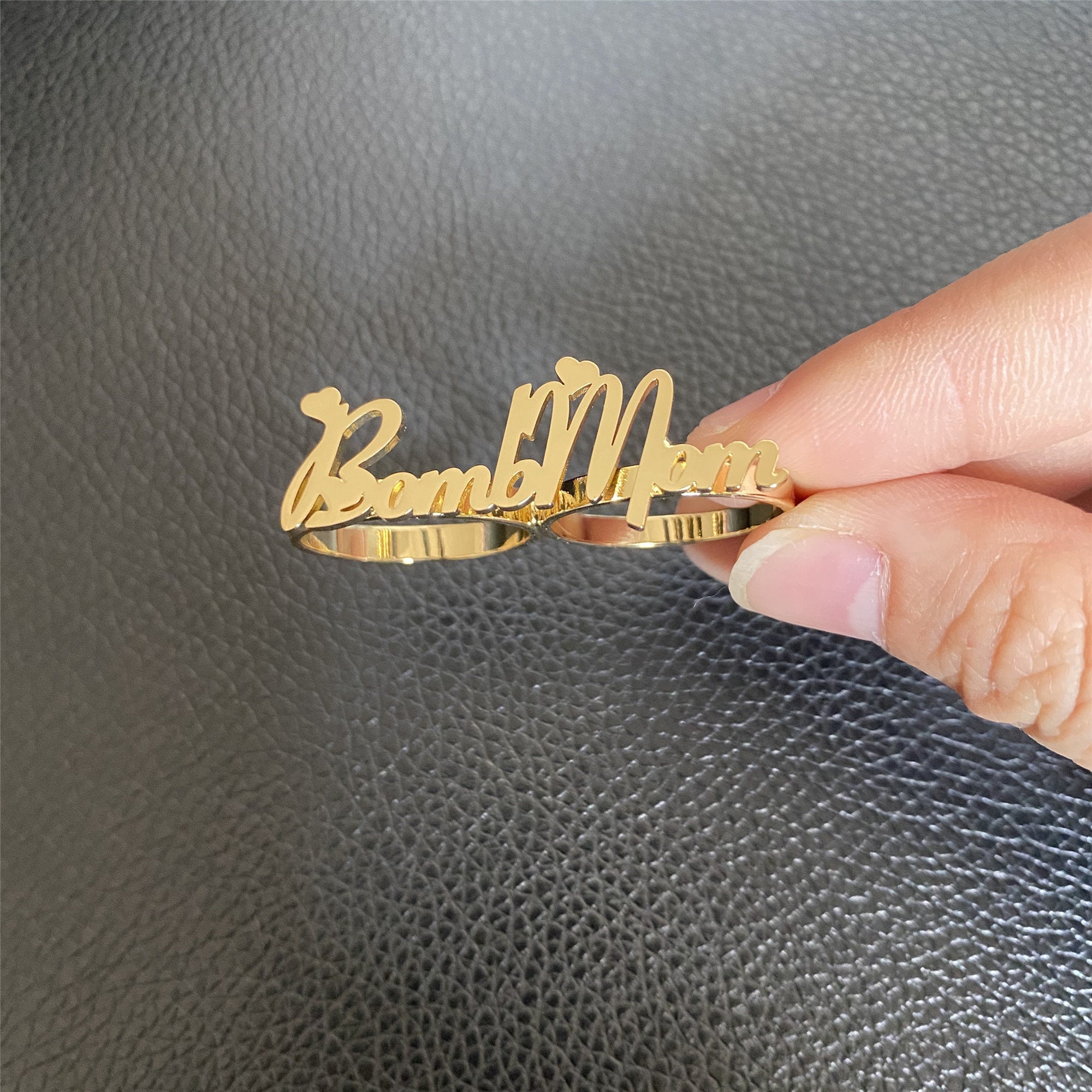 Personalized Name Ring Two Finger Name Ring Custom Ring | Etsy
