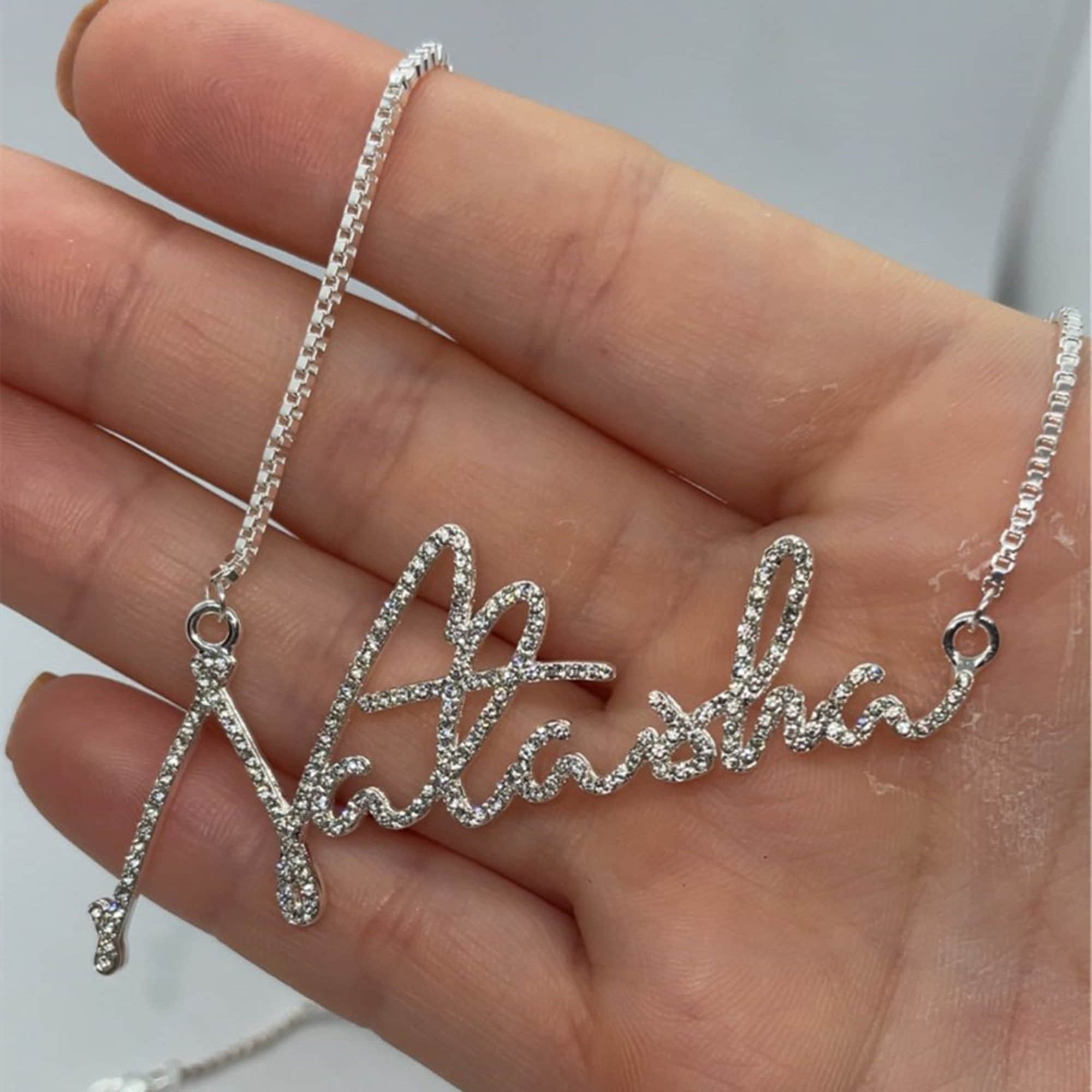 Custom Diamond Name Necklacecrystal Letters Necklacename | Etsy